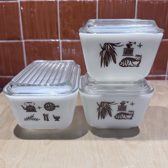 Pyrex | Dining | Vintage Pyrex Early American Dish Set Refrigerator ...